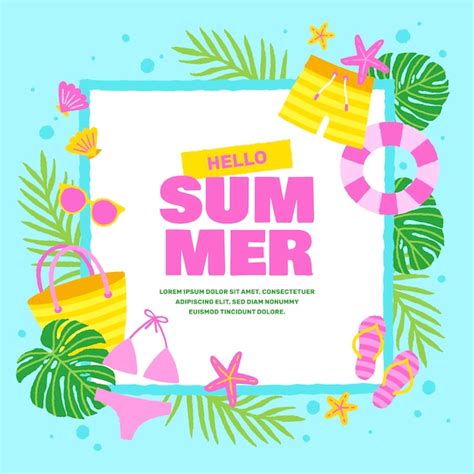 여름철 플랫 프레임 템플릿 무료 벡터