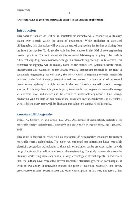 Annotated Bibliography Sustainable Engineering Practices