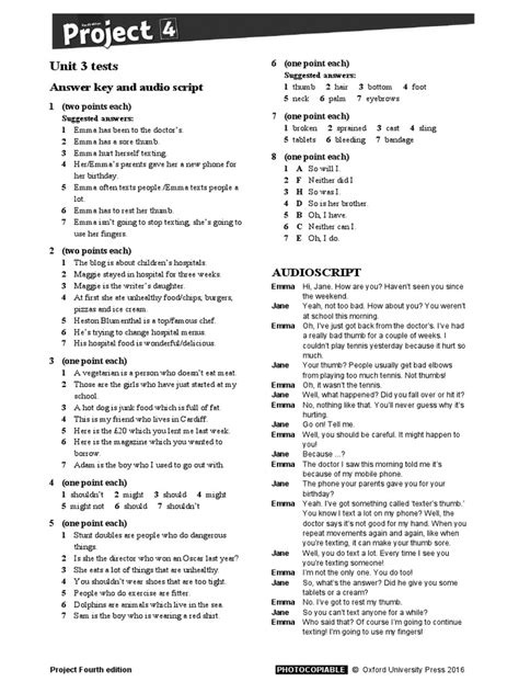 Unit 3 Answer Key And Audio Script Pdf