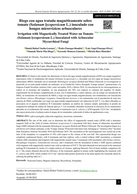 Pdf Irrigation With Magnetically Treated Water On Tomato Solanum Lycopersicum L Inoculated