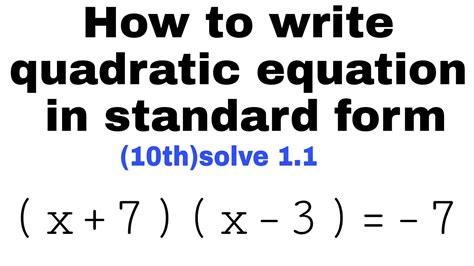 how to write quadratic equation standard form how to form standard