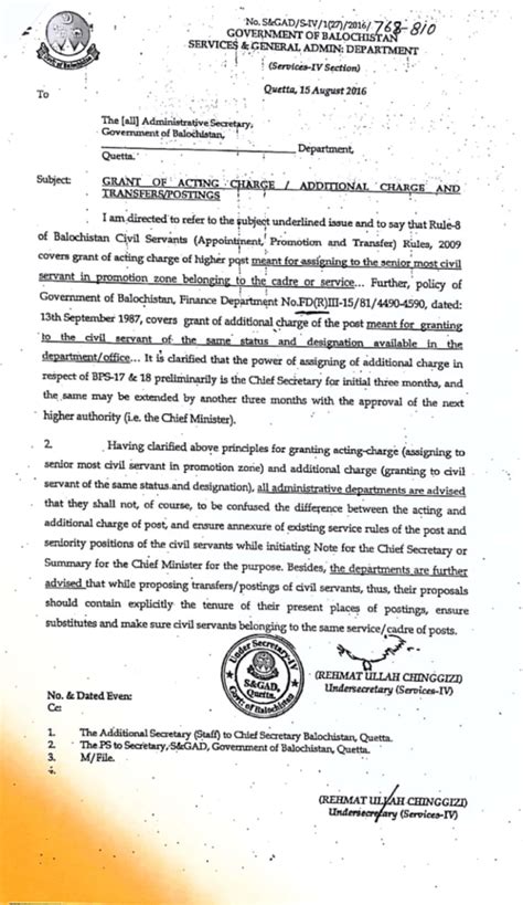 Grant Of Acting Charge Additional Charge And Transferposting All Pak Notifications
