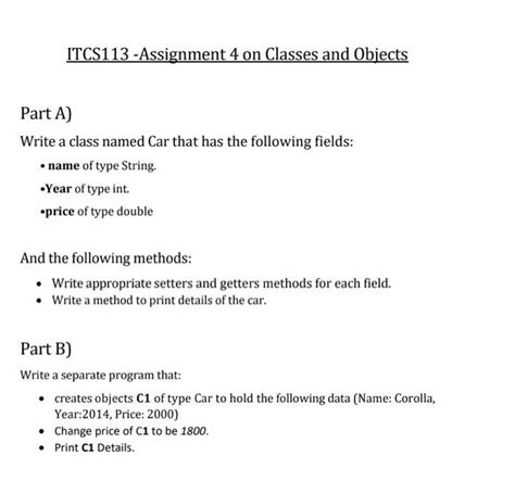 Solved Itcs113 Assignment 4 On Classes And Objects Part A