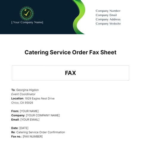 Free Catering Service Order Fax Sheet Template To Edit Online