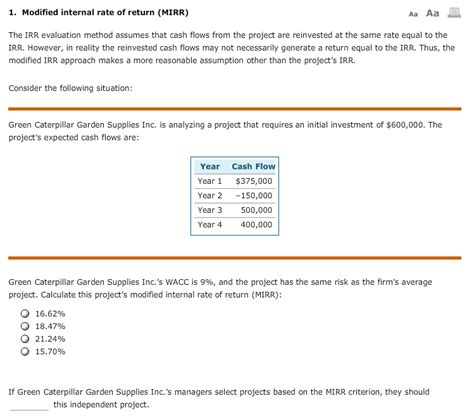 Solved 1 Modified Internal Rate Of Return Mirr Aa Aa The