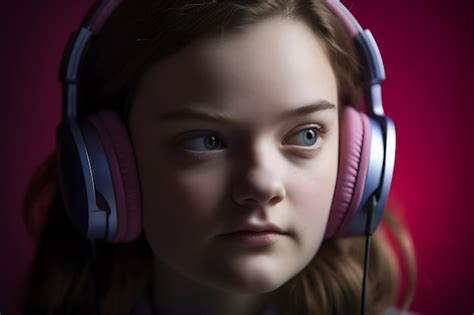 Premium Ai Image Girl Listening To Music With Wireless Headphones