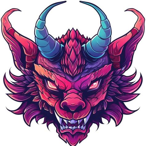Detailed Demon Head Illustration With Sharp Features And Glowing Eyes