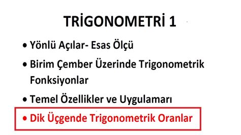 D K Gende Tr Gonometr K Oranlar Ders Youtube