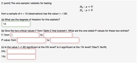 Solved 1 Point The One Sample T Statistic For Testing Họ