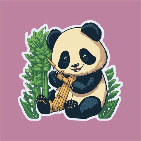 Premium Vector Cute Panda Eating Bamboo Sticker Cartoon Style