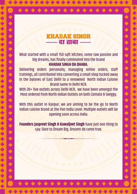Menu Of Khadak Singh Da Dhaba Indira Nagar Lucknow