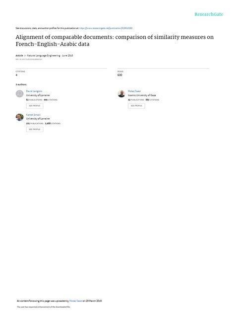Alignment Of Comparable Documents Comparison Of Similarity Measures On Frenchenglisharabic Data
