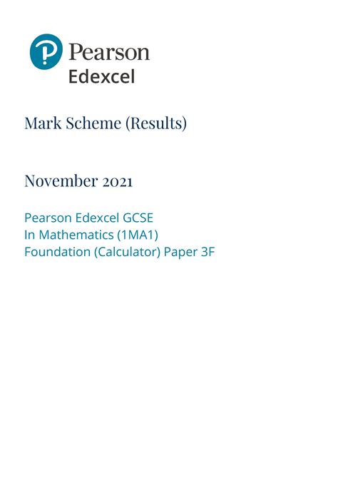Maths Paper Mark Scheme Mark Scheme Results November Pearson
