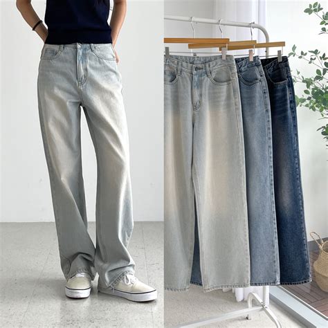 세미와이드 청바지 하이웨스트 여성 통 일자 스트레이트 워싱 연청 중청 진청 가을 데님팬츠 에이블리
