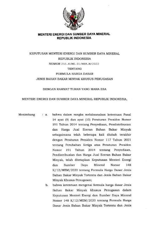 Keputusan Menteri Energi Dan Sumber Daya Mineral No 255kmg01memm