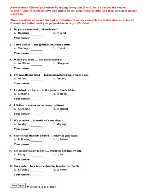 To Infinitive Worksheet Pdf