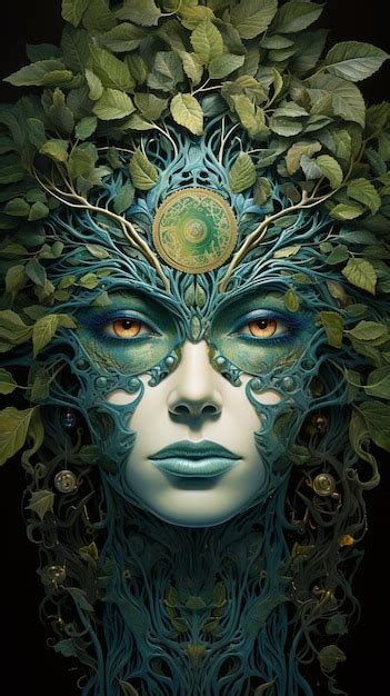 Premium Ai Image Arafed Woman With A Green Face And A Tree Like Head