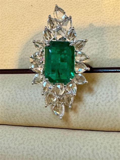 4ct Finest Zambian Emerald Cut Emerald And 2 5ct Diamond Ring 18 Kt Gold Size 6 5 For Sale At