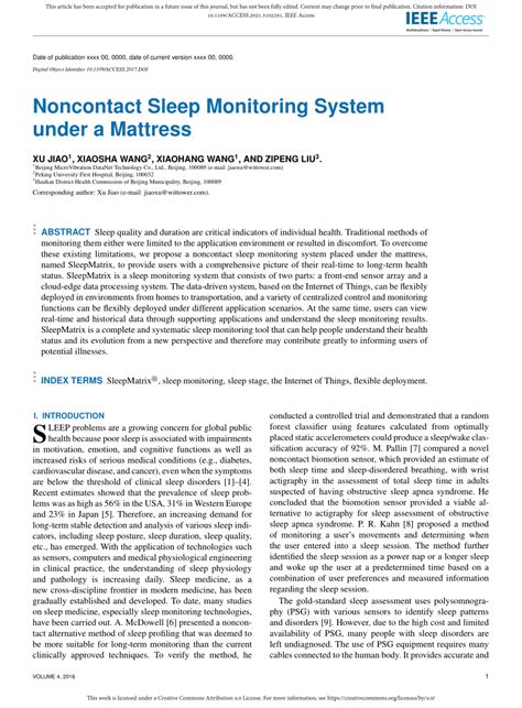 Pdf Noncontact Sleep Monitoring System Under A Mattress