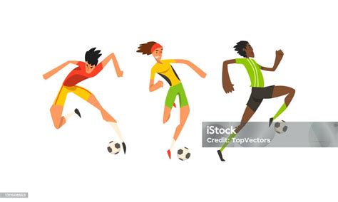 축구 선수 세트 스포츠 유니폼 발로 공 벡터 일러스트에서 남성 선수 캐릭터 벡터에 대한 스톡 벡터 아트 및 기타 이미지 벡터 축구 가공의 인물 Istock