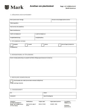 Fillable Online Mark Ans Kan Om Planbesked PDF Marks Kommun Fax