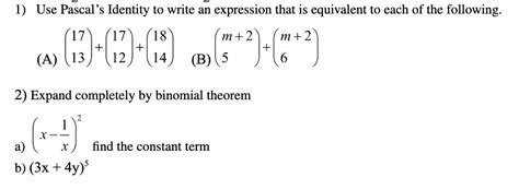 solved 1 use pascal s identity to write an expression that