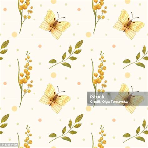 나비와 초원 꽃이 있는 수채화 패턴 노란 꽃과 가을 노란 나비가 있는 매끄러운 패턴 고풍스런에 대한 스톡 벡터 아트 및 기타 이미지 고풍스런 곤충 공부 Istock
