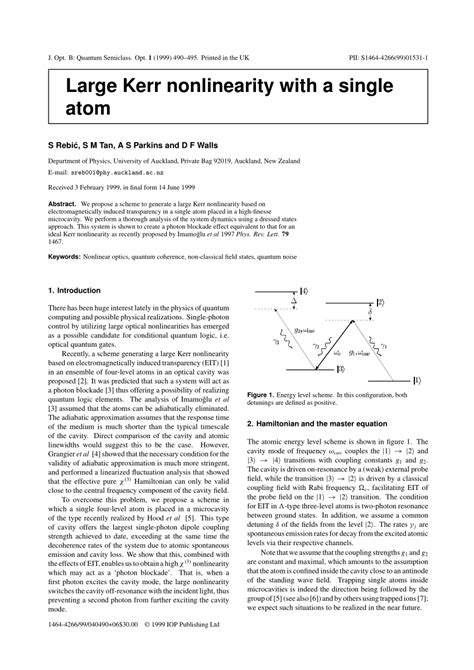 Pdf Large Kerr Nonlinearity With A Single Atom