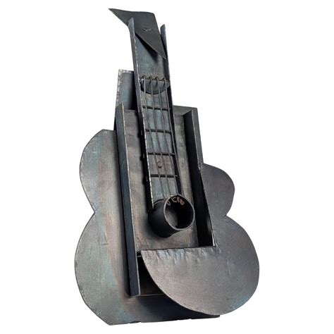 Cubist Metal Sculpture Picassos Guitar Signed 20th Century For Sale
