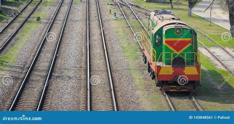 shunting locomotive on railway station sorting stock image image of