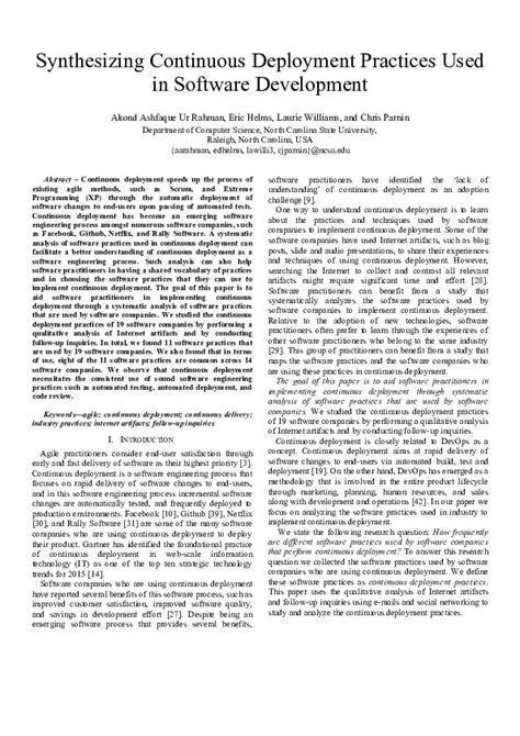 pdf synthesizing continuous deployment practices used in software