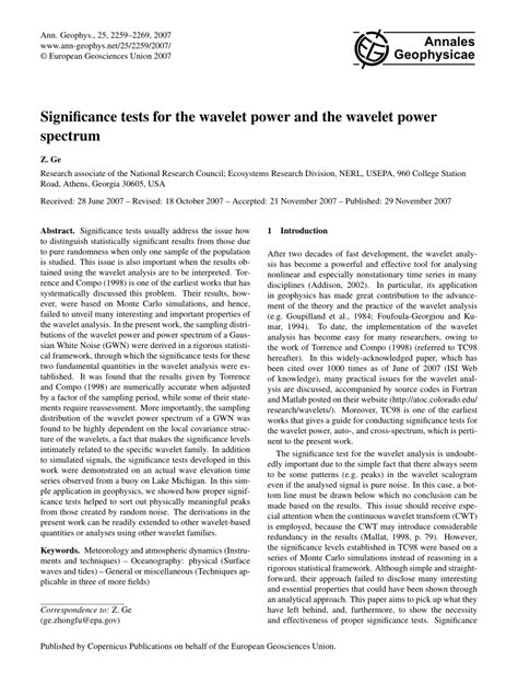 Pdf Significance Tests For The Wavelet Power And The Wavelet Power