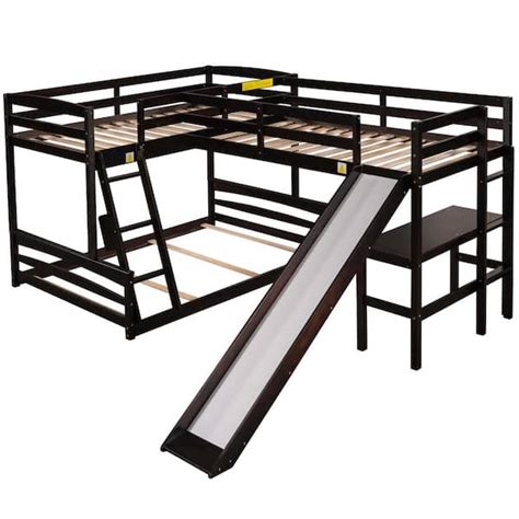 Wateday Espresso Twin Over Full Bunk Bed With Twin Size Loft Bed With