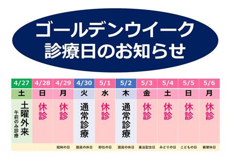 ゴールデンウイーク中の診療についてお知らせ社会医療法人博愛会 開西病院
