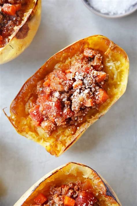 Spaghetti Squash Boats With Homemade Meat Sauce Lexis Clean Kitchen