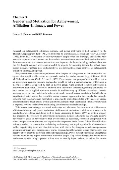Pdf Gender And Motivation For Achievement Affiliation Intimacy And Power