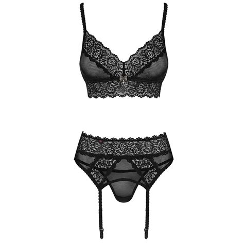 Ensemble Soutien Gorge String Et Porte Jarretelles Noir Obsessive