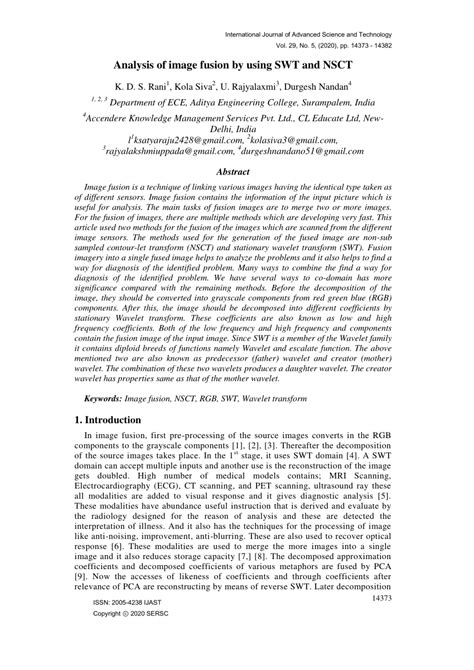 pdf analysis of image fusion by using swt and nsct