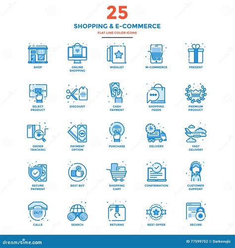 Modern Flat Line Color Icons Shopping And E Commerce Stock Vector Illustration Of Money