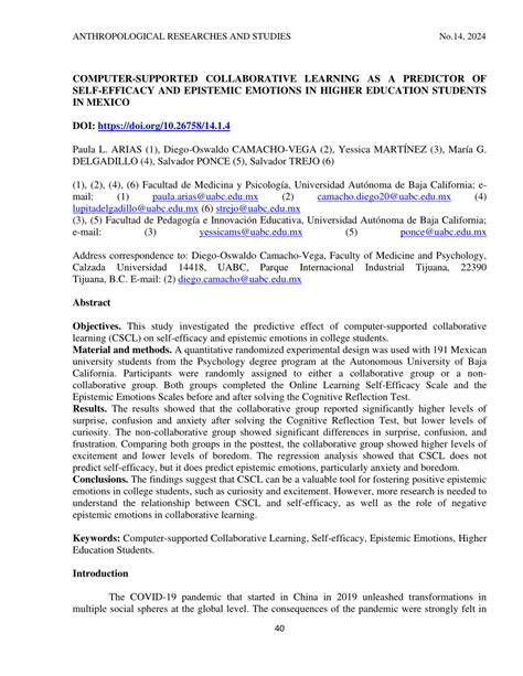 Pdf Computer Supported Collaborative Learning As A Predictor Of Self Efficacy And Epistemic