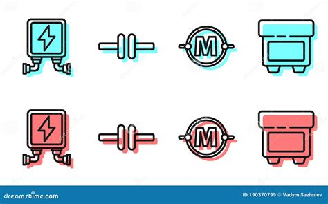 Set Line Electric Circuit Scheme Electric Transformer Electric Circuit Scheme And Fuse Icon