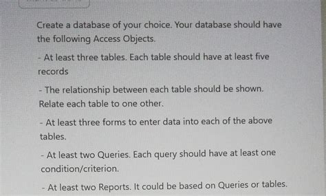 Solved Create A Database Of Your Choice Your Database