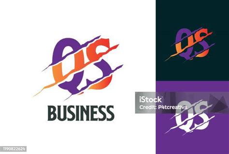 스크래치 효과와 오렌지 보라색 그라데이션 Qs 문자 템플릿 로고 디자인 갈고리 발톱에 대한 스톡 벡터 아트 및 기타 이미지