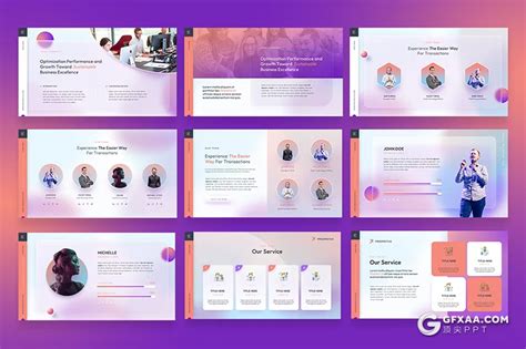 62页4款精美时尚渐变色商业计划书团队介绍年计划总结通用国外ppt模板 顶尖ppt