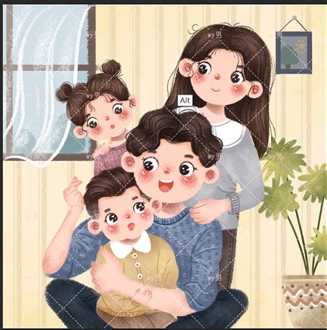 全家福手绘定制插画wy男 站酷zcool