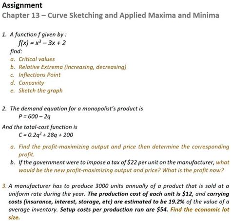 Solved Assignment Chapter 13 Curve Sketching And Applied Maxima And Minima A Function F Given
