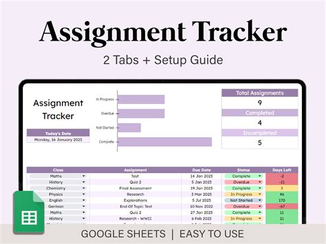Assignment Tracking Spreadsheet School Spreadsheet Assignment Tracker
