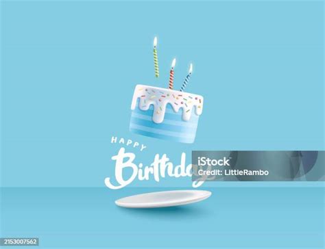 인사말 카드 포스터 또는 배너에 대 한 3d 생일 케이크와 생일 축하 타이포그래피 디자인 생일에 대한 스톡 벡터 아트 및 기타 이미지 Istock