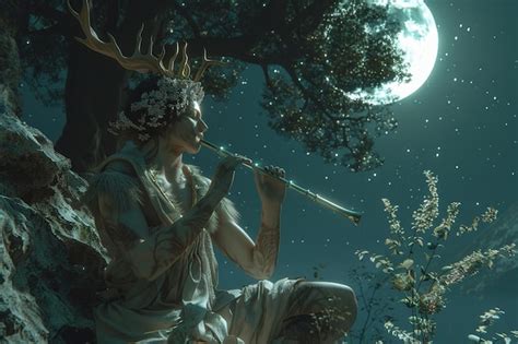 Premium Photo Mystical Faun Playing A Haunting Melody On A Flute