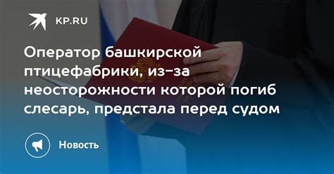 Оператор башкирской птицефабрики из за неосторожности которой погиб слесарь предстала перед